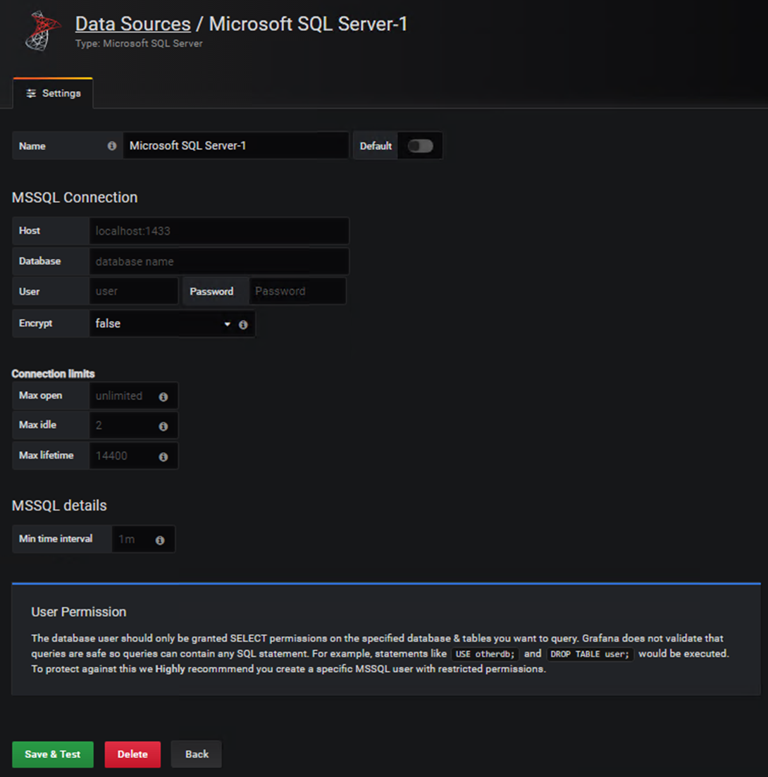 Grafana Database configuration