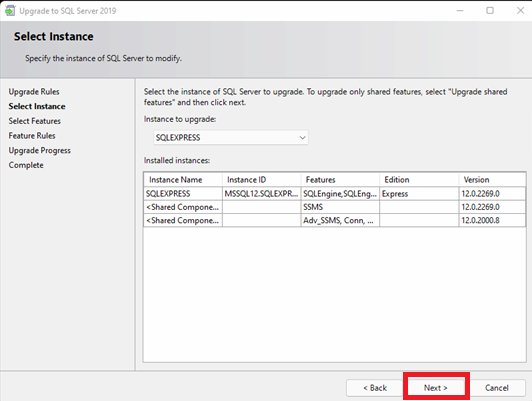 Upgrade Microsoft SQL Server Express 2014 to 2019