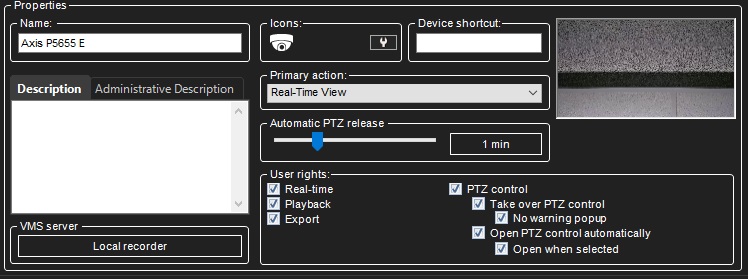 PTZ camera profile settings